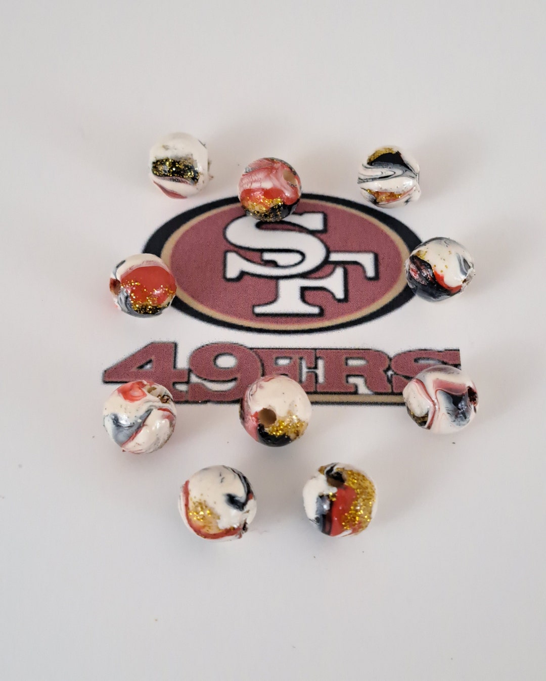 San Francisco 49ers Beads, Abstract Style Art Bead, Painted Wood Beads ...