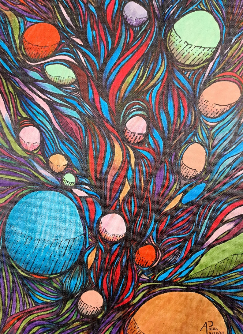 Zentangle Abstract Art Original on Canvas, Colorful Art Ink Painting ...