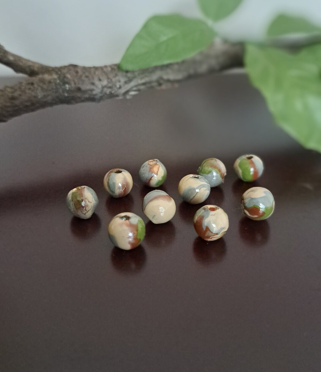 Camo Beads, Hand Painted Wood Beads, Beads for Jewelry and Crafts, Set ...
