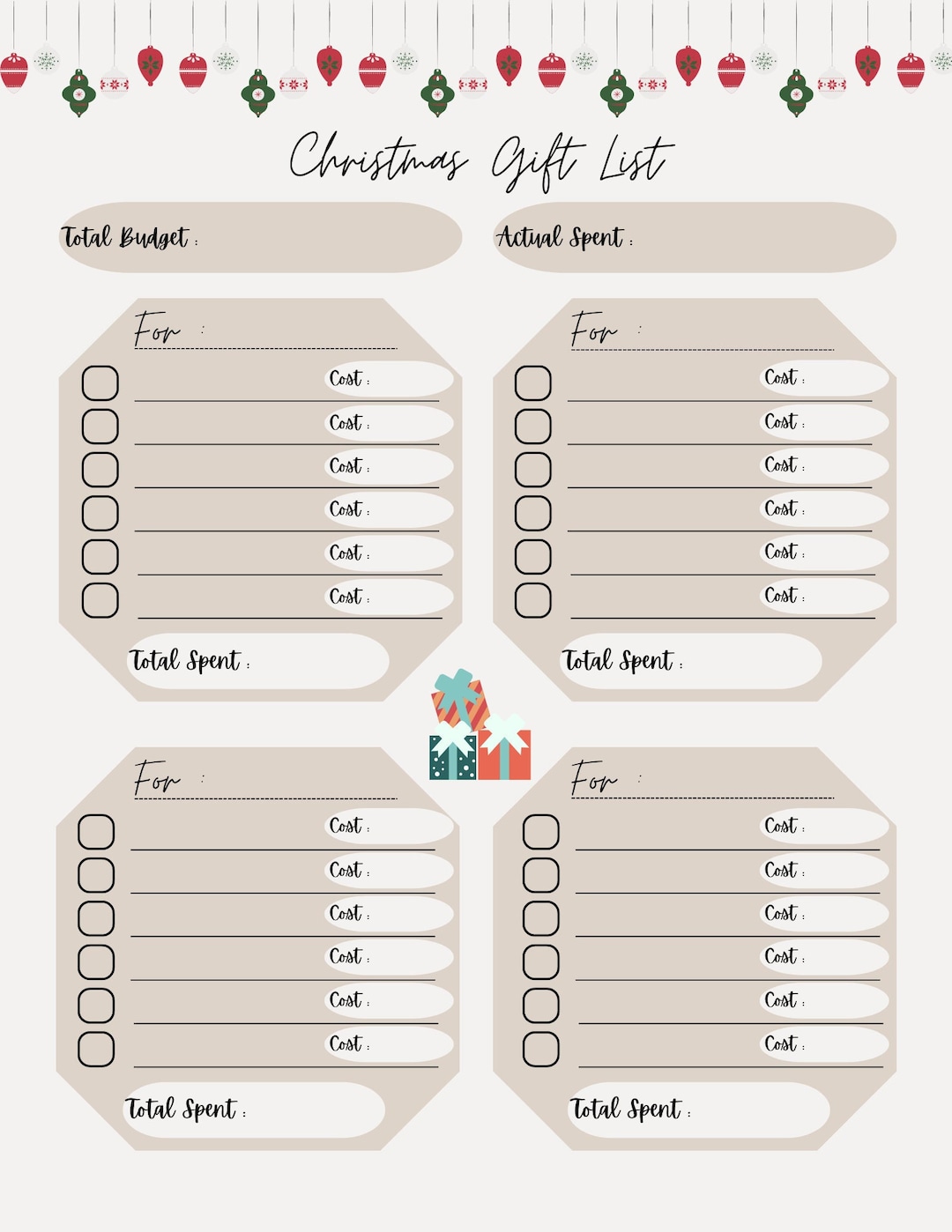 Printable Christmas Gift List - Etsy