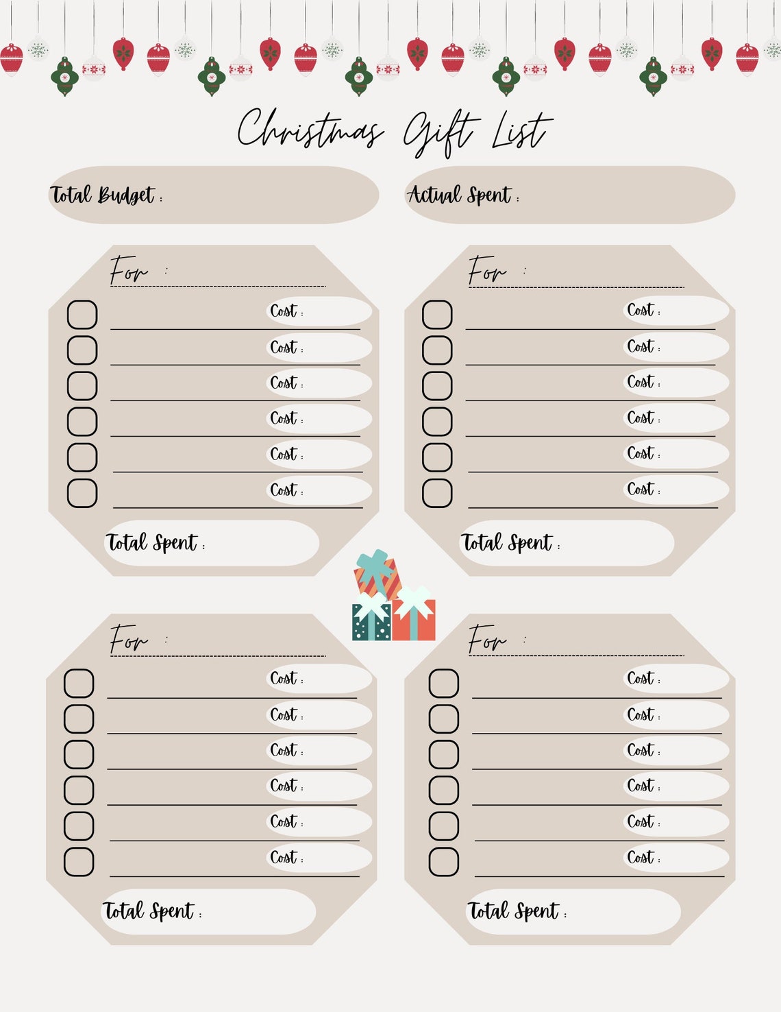 Printable Christmas Gift List - Etsy