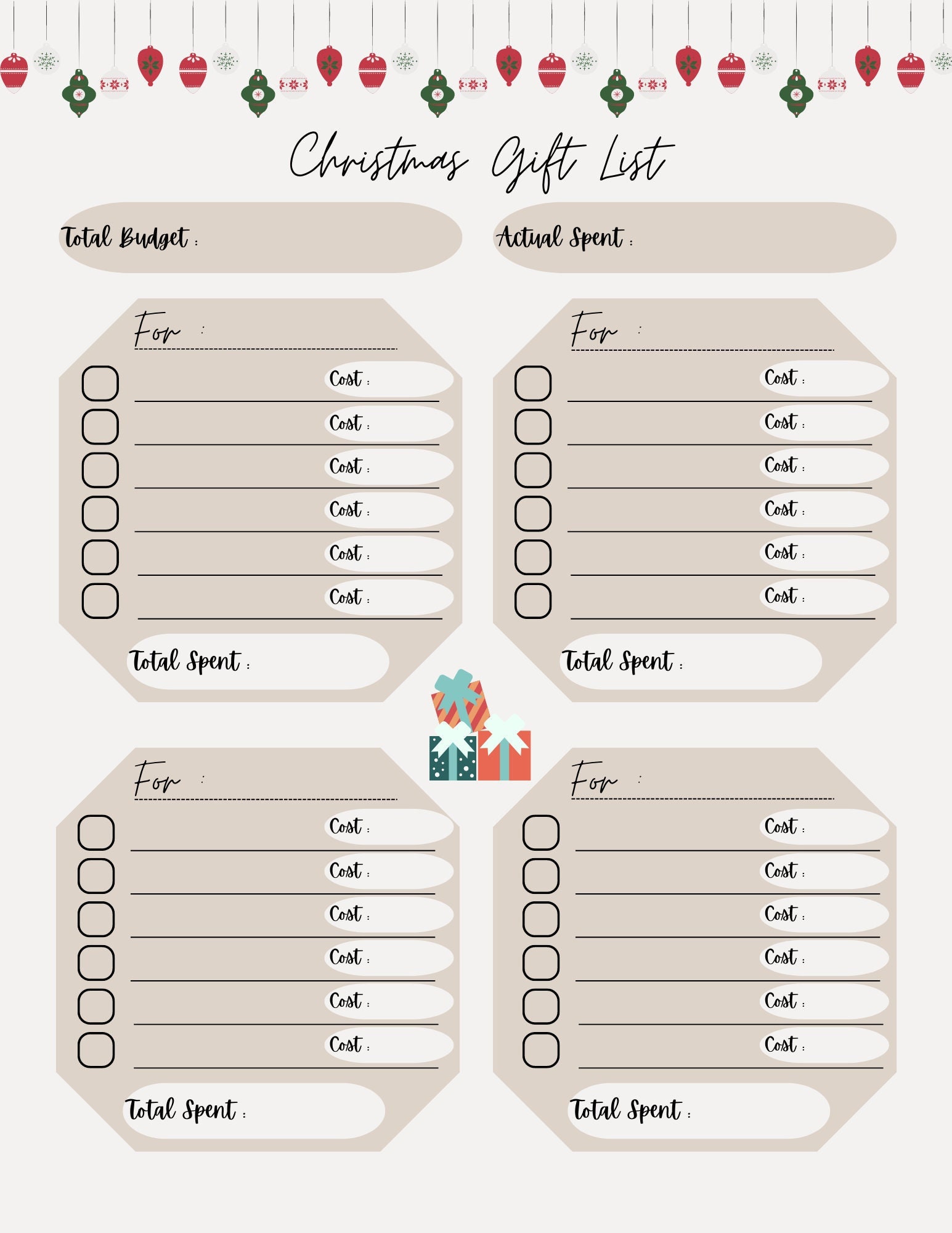 Printable Christmas Gift List - Etsy