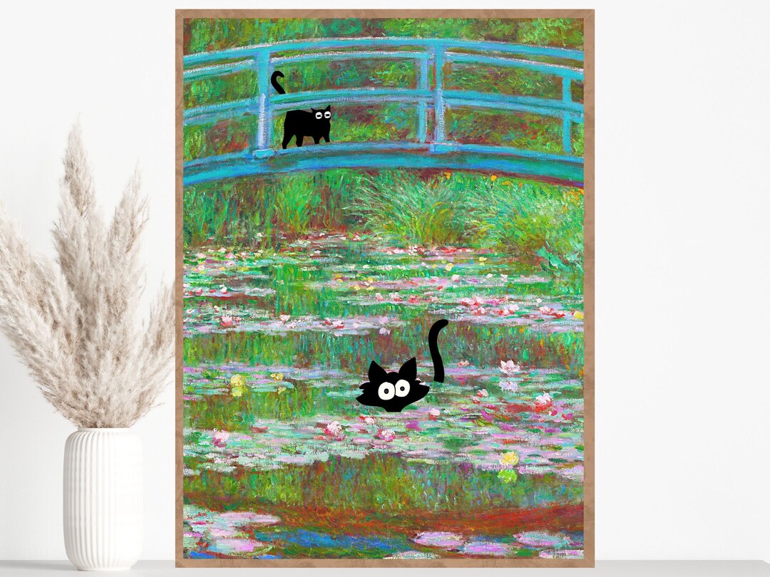 Monet Cat Print Poster, Claude Monet Bridge Over a Pond of Water Lilies ...