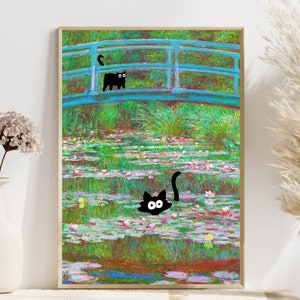 Monet Cat Print Poster, Claude Monet Bridge Over a Pond of Water Lilies ...