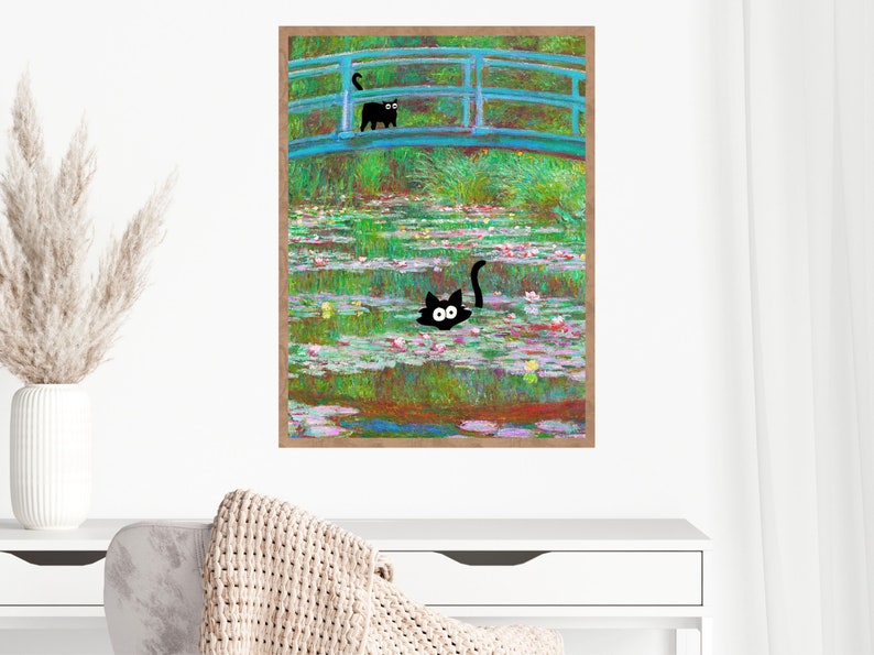 Monet Cat Print Poster, Claude Monet Bridge Over a Pond of Water Lilies ...