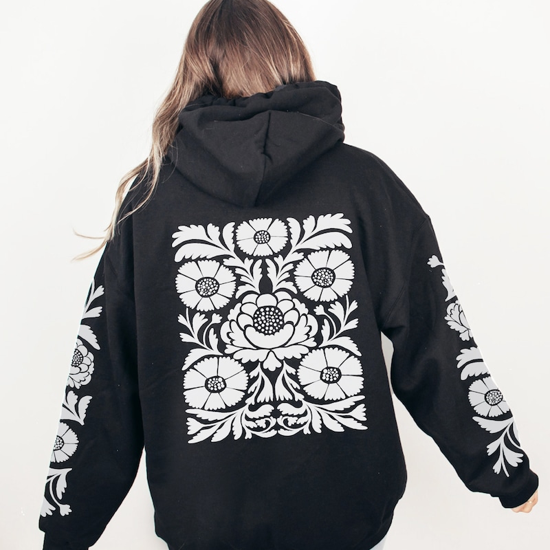 Black and White Flower Hoodie - Etsy