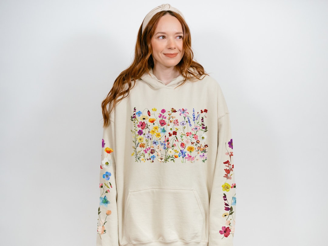 Wildflowers Hoodie, Boho Cottagecore Floral Hoodie, Botanical Flowers ...