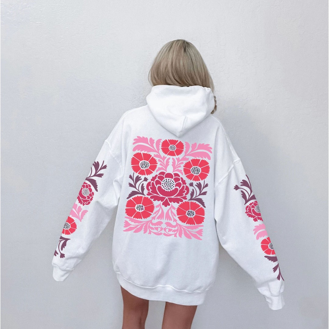 Wildflowers Retro Hippie Hoodie, Graphic Floral Hooded Sweater ...