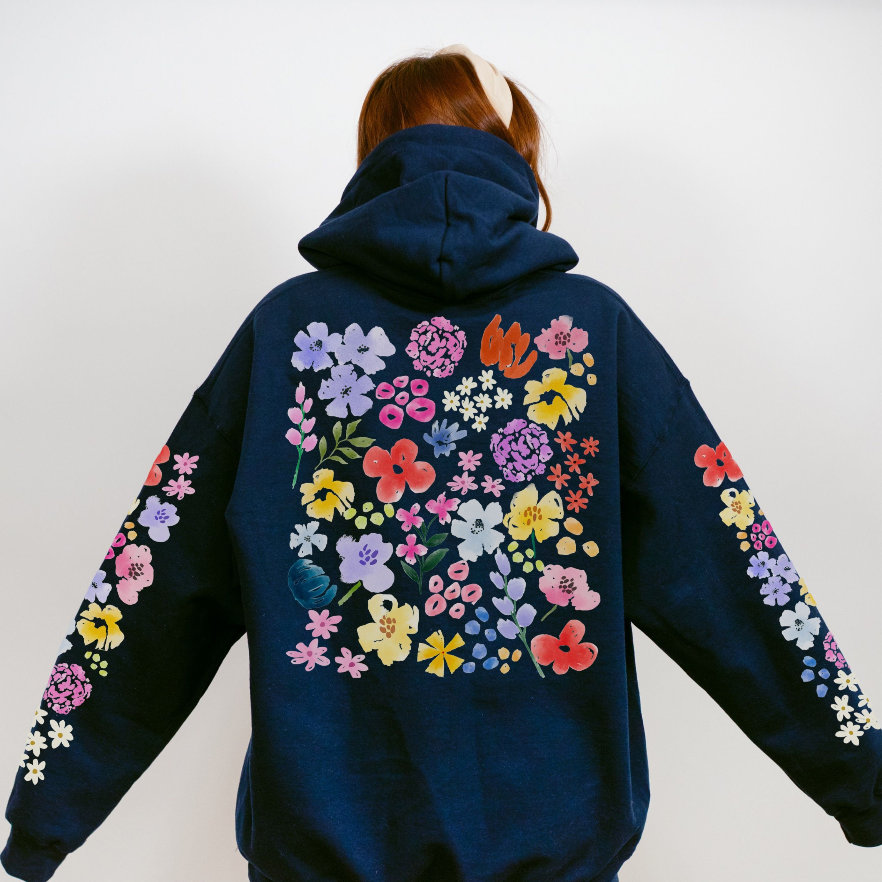 Wildflowers Hoodie, Boho Cottagecore Floral Hoodie, Botanical Flowers ...