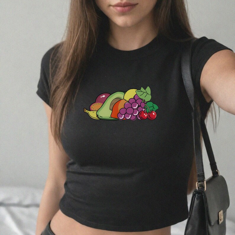 Retro Fruit Graphic Tee, Fruits Girl Baby Tee, Coquette Baby Top, 90s ...