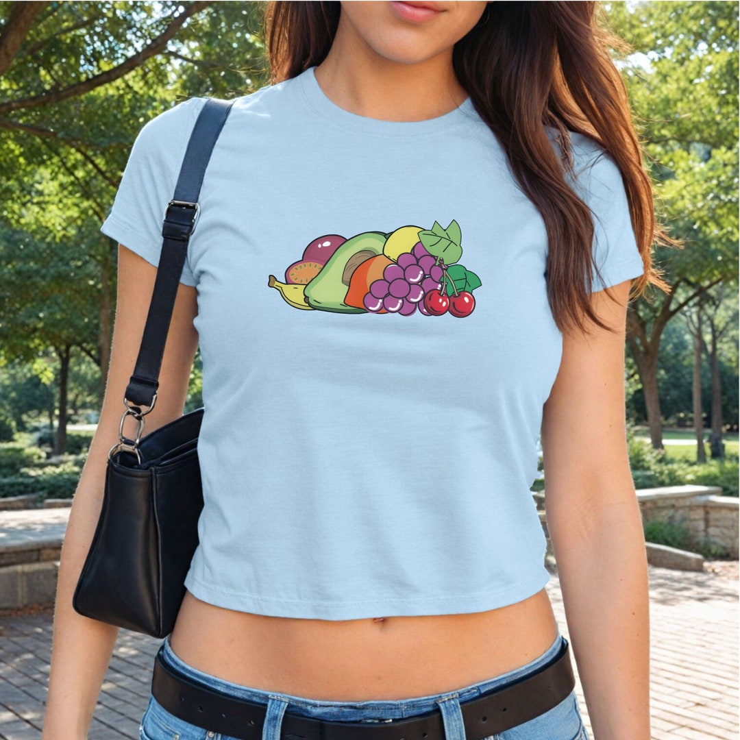Retro Fruit Graphic Tee, Fruits Girl Baby Tee, Coquette Baby Tee, 90s ...