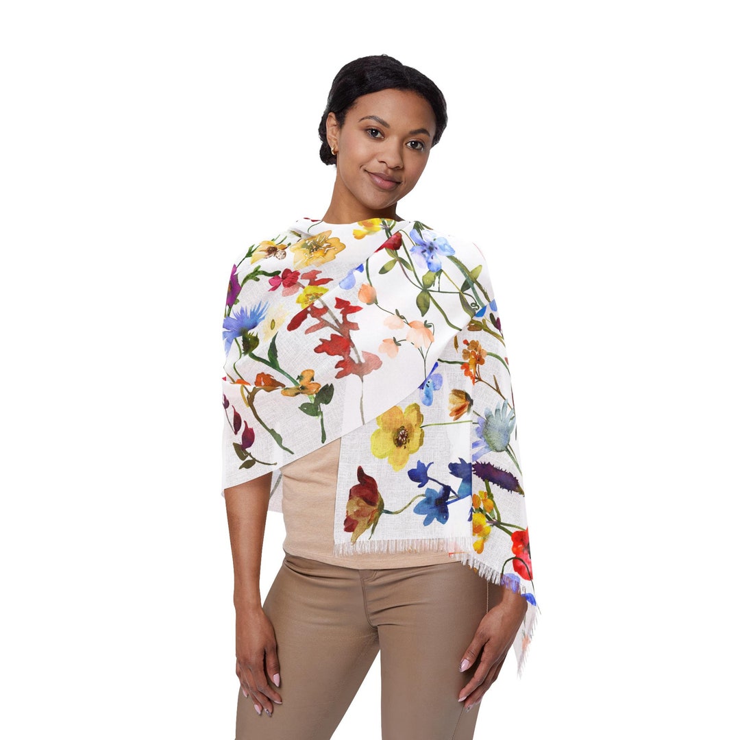 Floral Light Scarf, Lightweight Flowers Summer Scarf, Boho Accessory ...