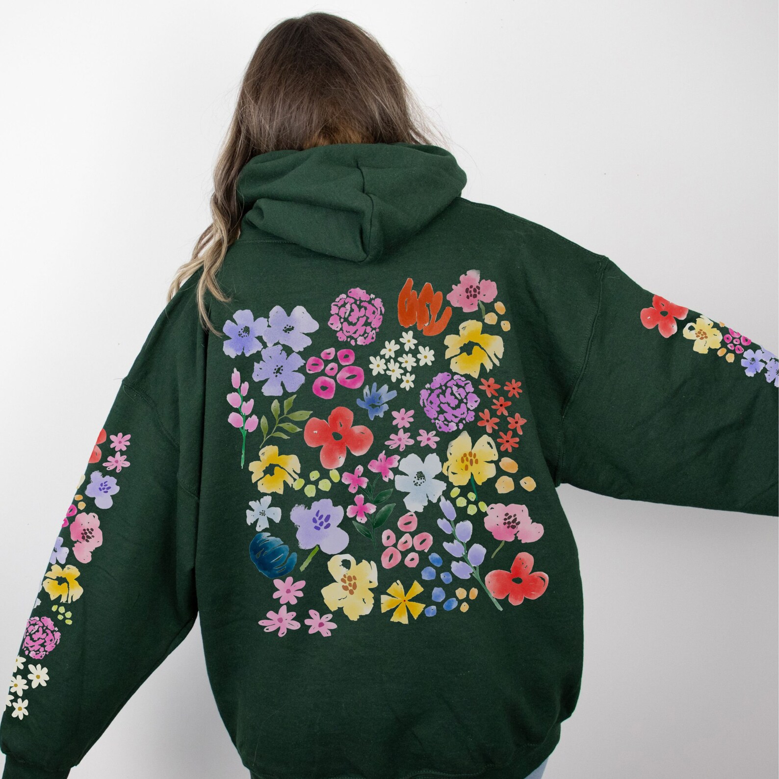 Wildflowers Hoodie, Boho Cottagecore Floral Hoodie, Botanical Flowers ...