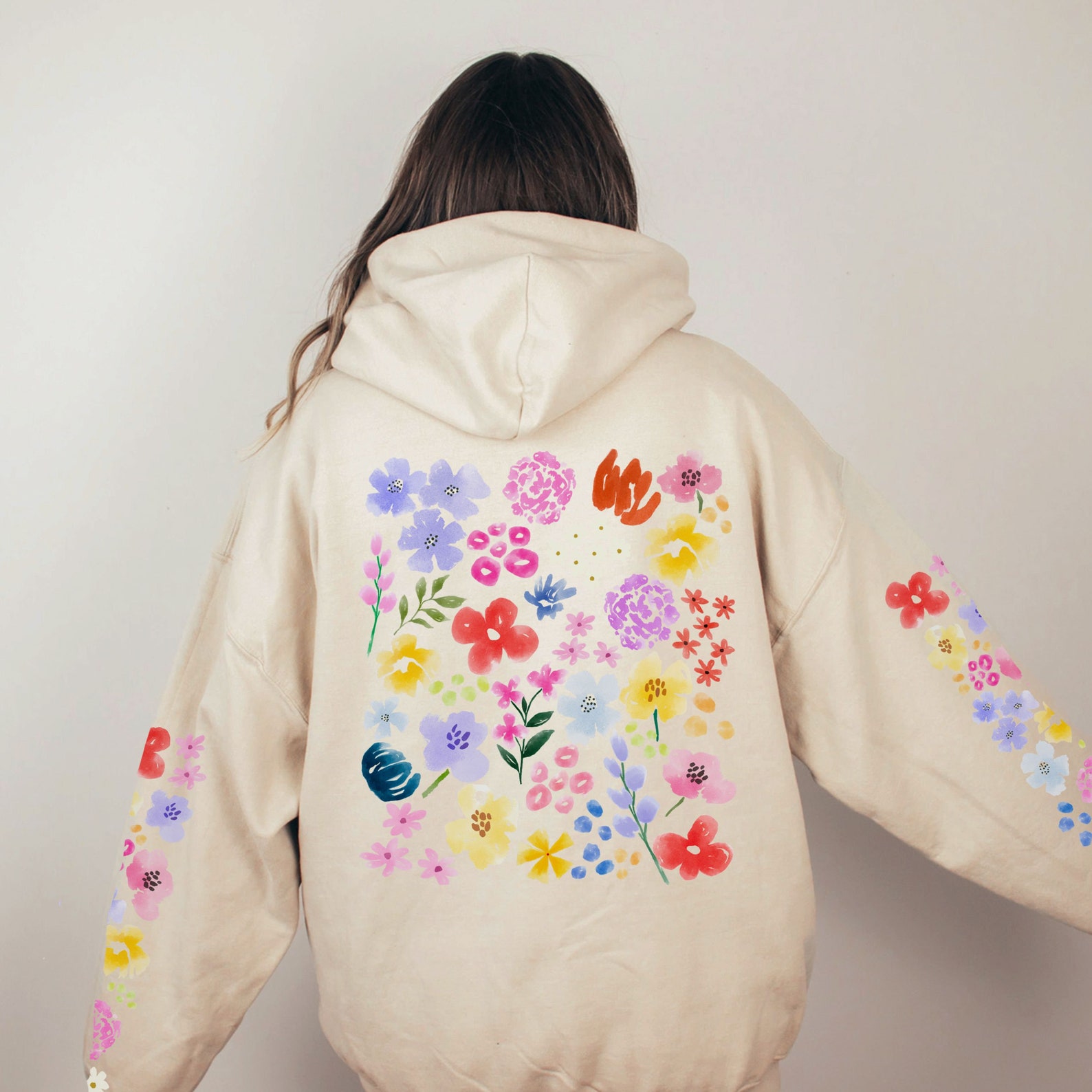 Wildflowers Hoodie, Boho Cottagecore Floral Hoodie, Botanical Flowers ...