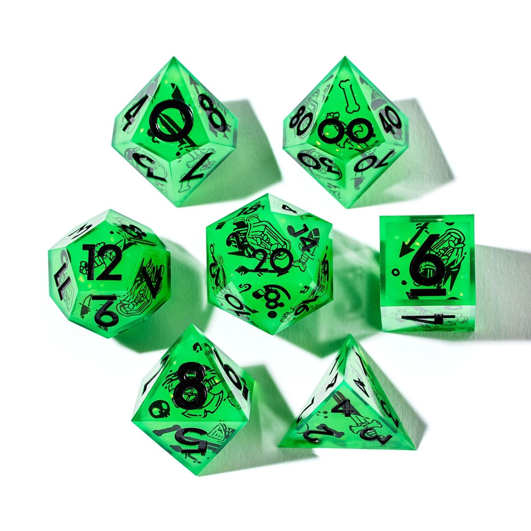 Dispel Dice "death by Ooze" 7-piece Sharp Edge Glow in the Dark Dice ...