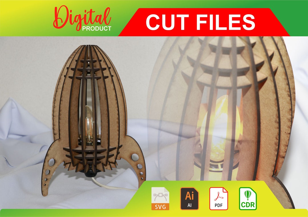 Rocket Lamp Laser Cut Project Glowforge Template Pattern CNC 3mm 4mm ...