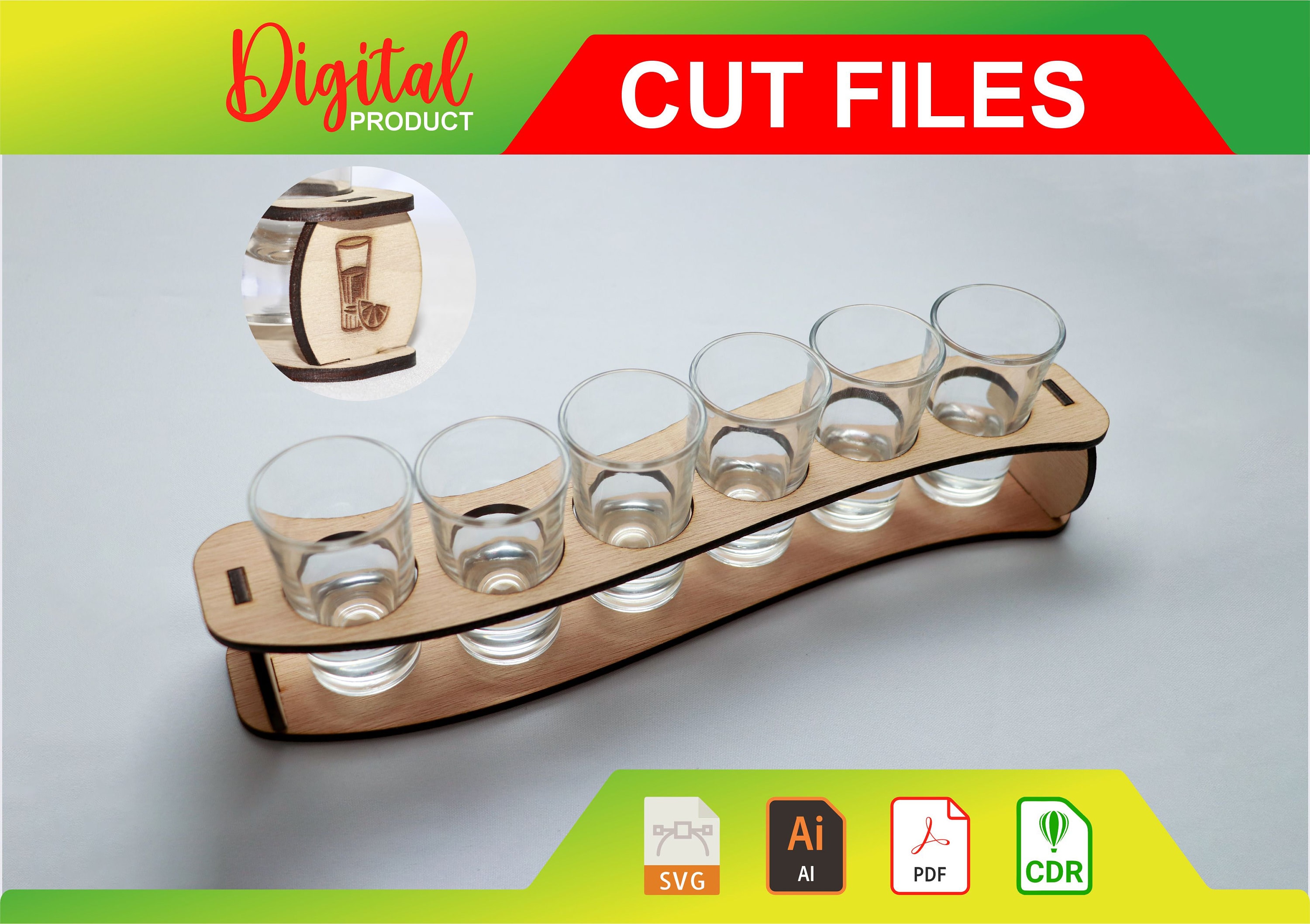 Shots Tray Bench Laser Cut Project Template Pattern CNC 3mm 4mm 6mm Svg ...