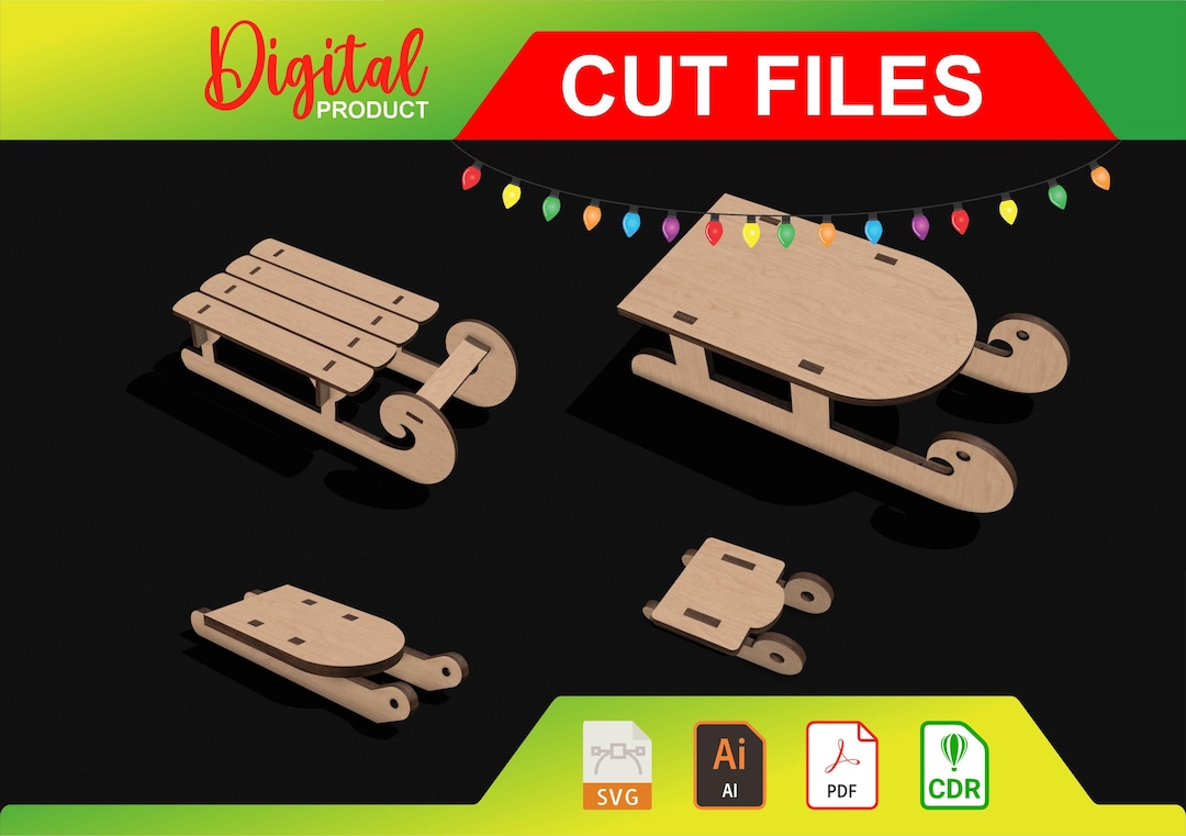 Christmas Sledge Pack 4 in 1 Design Laser Sled Cut Glowforge Template ...