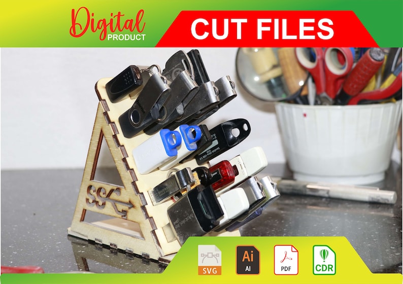 USB Pendrive Desk Support Laser Cut Project Template Pattern 3mm 4mm ...