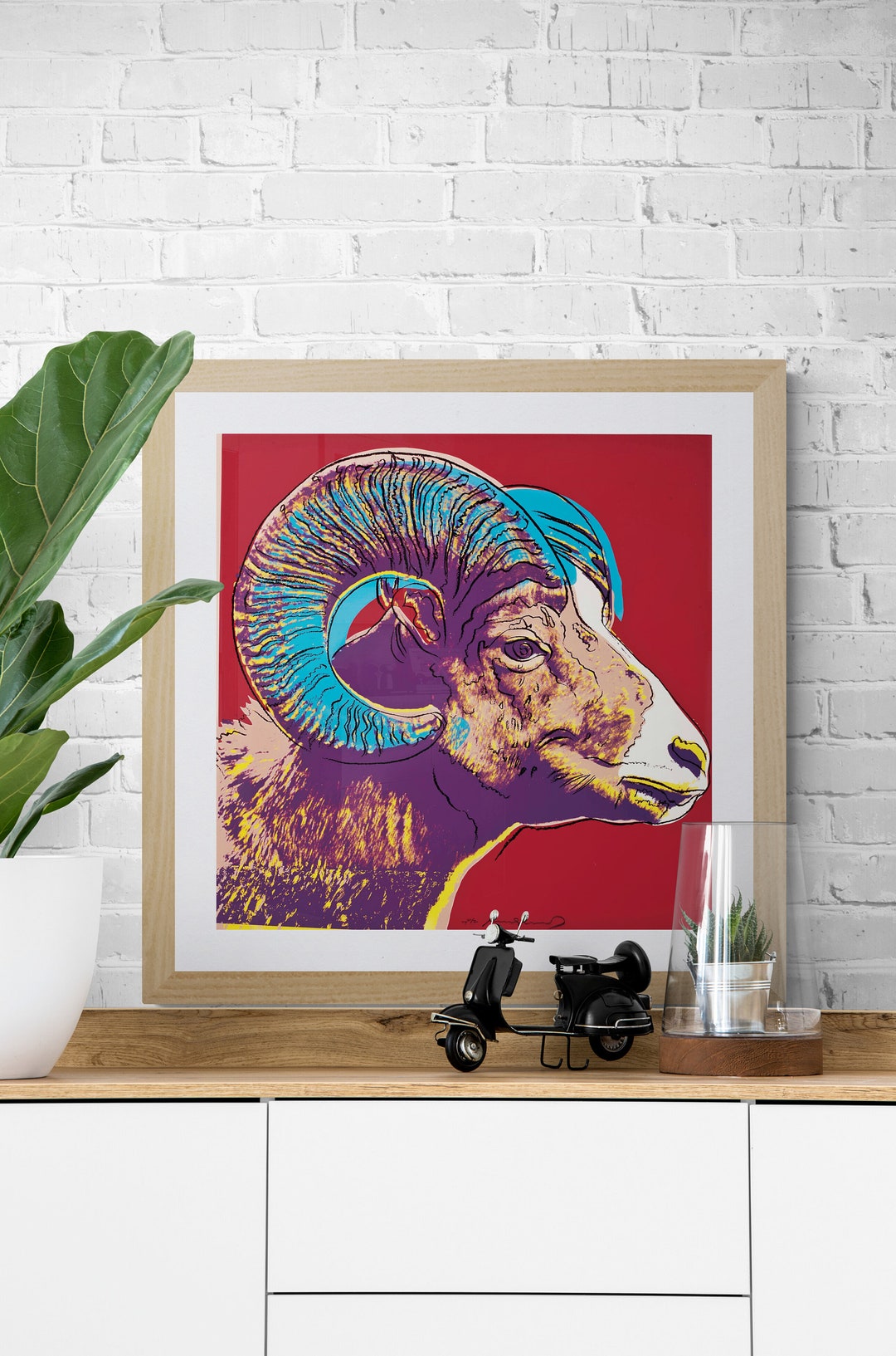Big Horn Sheep in Red Warhol Pop Art Canvas or Print framed /unframed ...