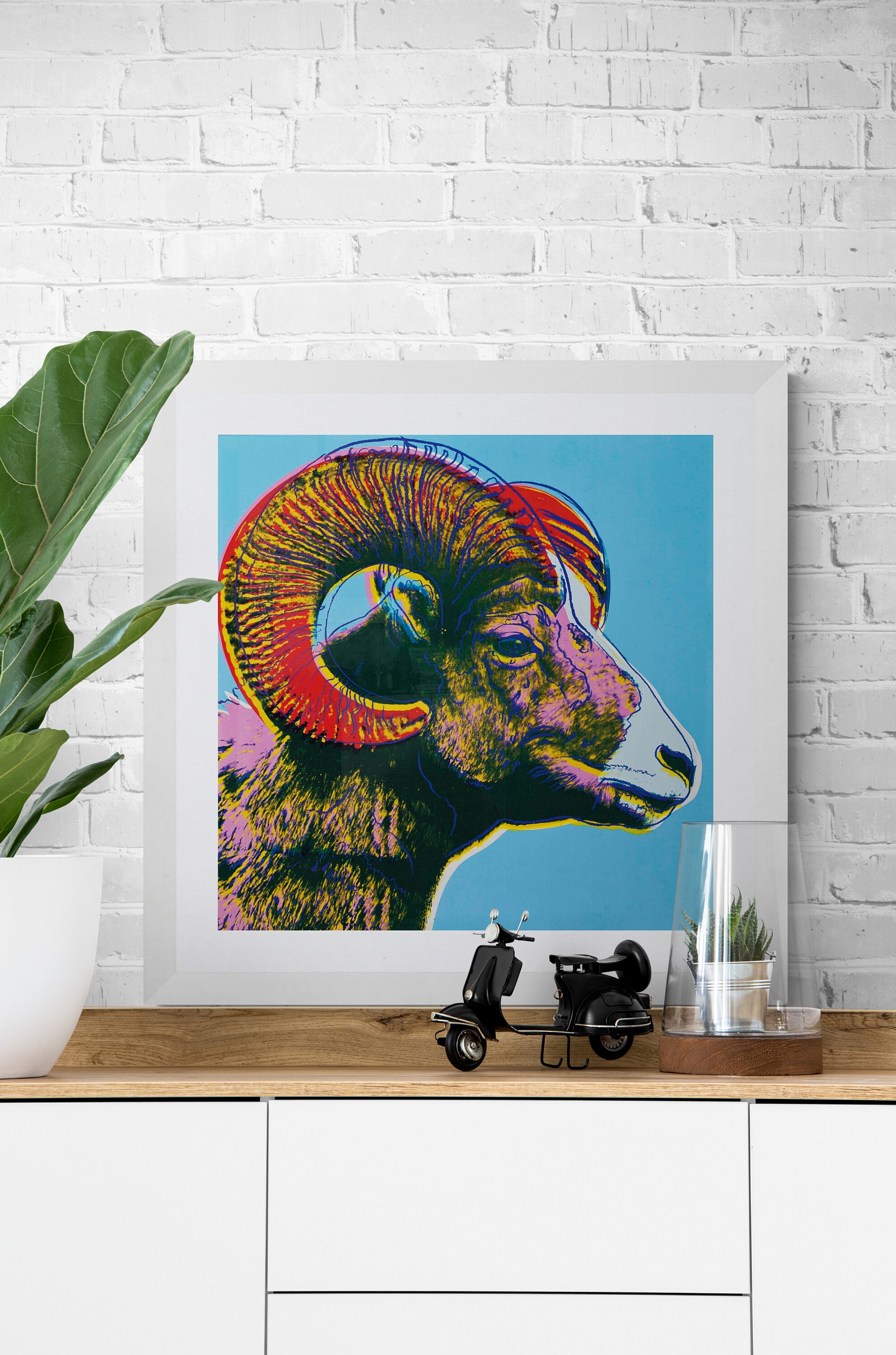 Big Horn Sheep in Red Warhol Pop Art Canvas or Print framed /unframed ...