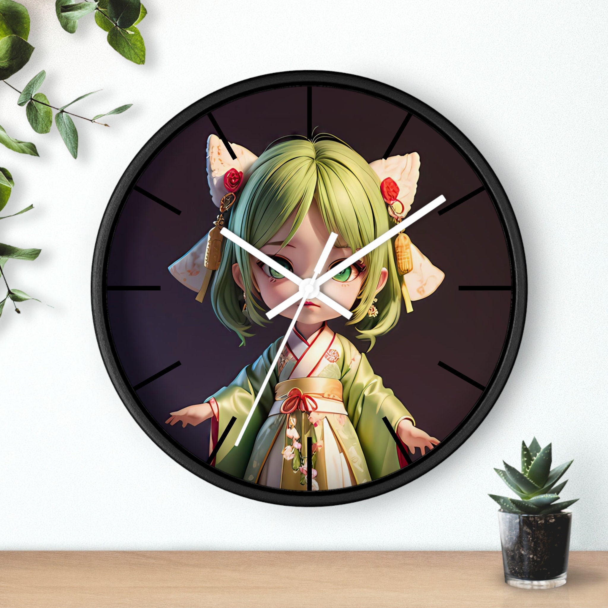 Cartoon Wall Clock, Green Clock, Cute Baby, Minimalist Clock, Wooden ...