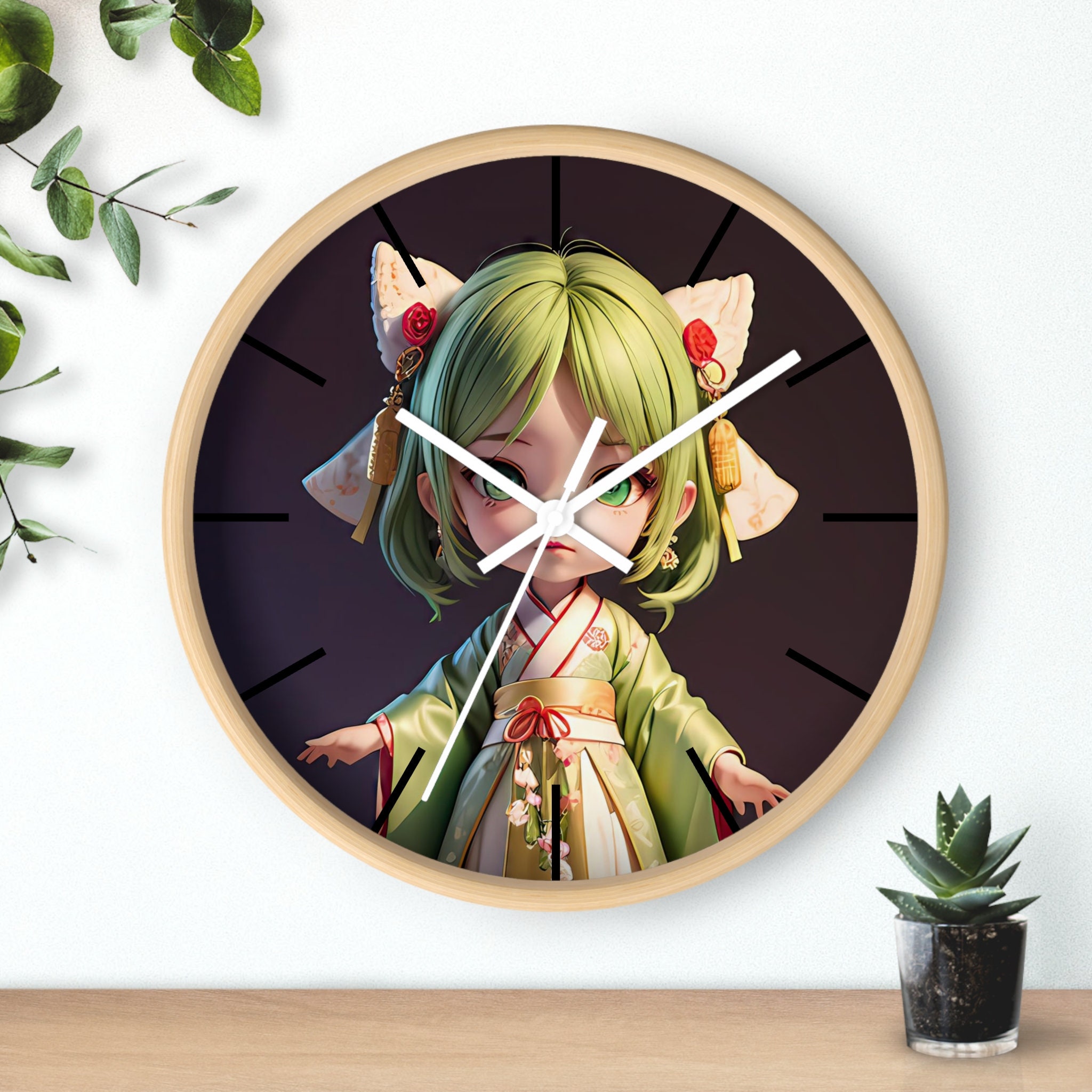 Cartoon Wall Clock, Green Clock, Cute Baby, Minimalist Clock, Wooden ...
