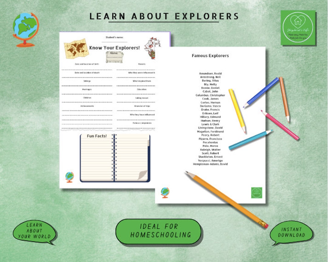 Explorers Research Pack , Homeschool Geography and History - Etsy