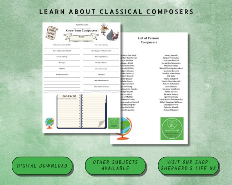 Classical Composers Research Pack , Homeschool Geography and History - Etsy