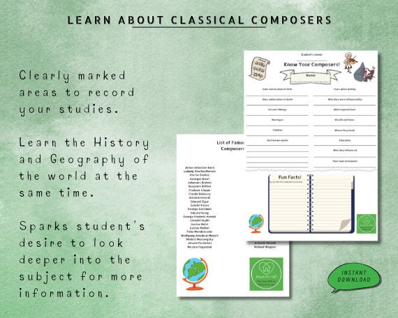 Classical Composers Research Pack , Homeschool Geography and History - Etsy