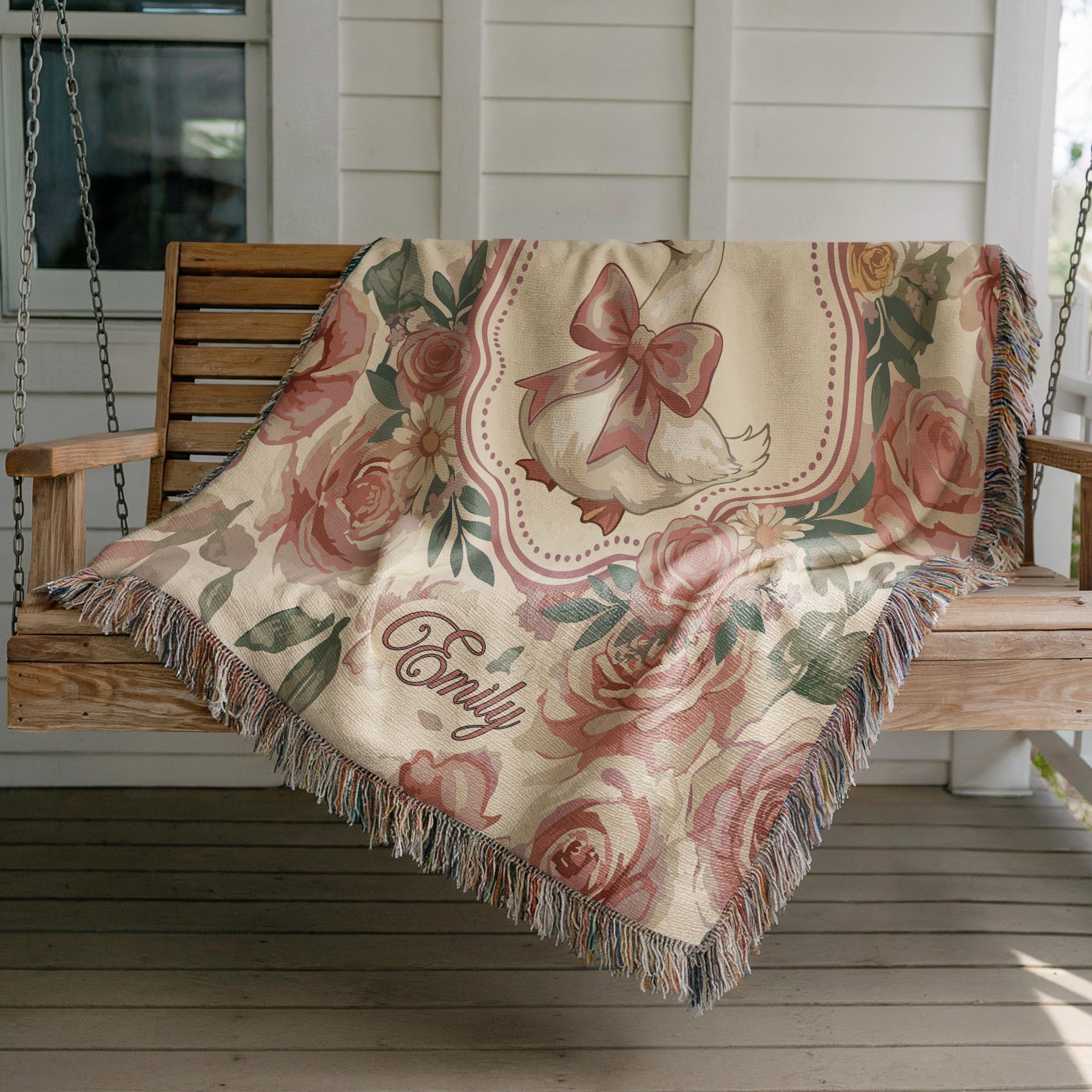 Personalized Floral Goose Baby Blanket, Baby Goose Woven Throw, Custom ...