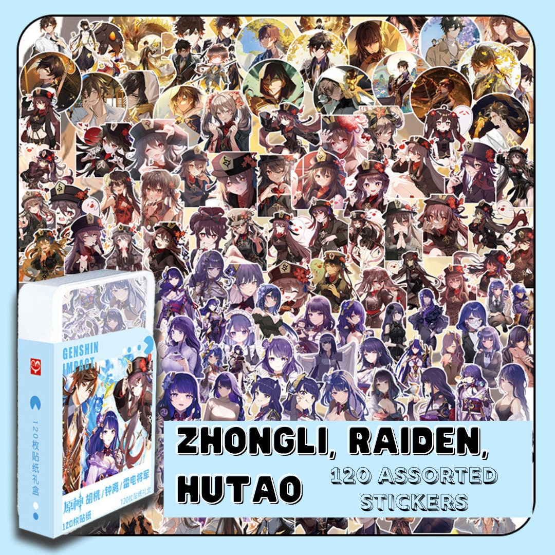 Genshin Impact 120 Assorted Zhongli, Hutao, Raiden Sticker, Genshin ...