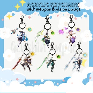 Genshin Impact Character Keychains With Weapon and Vision Badge ...
