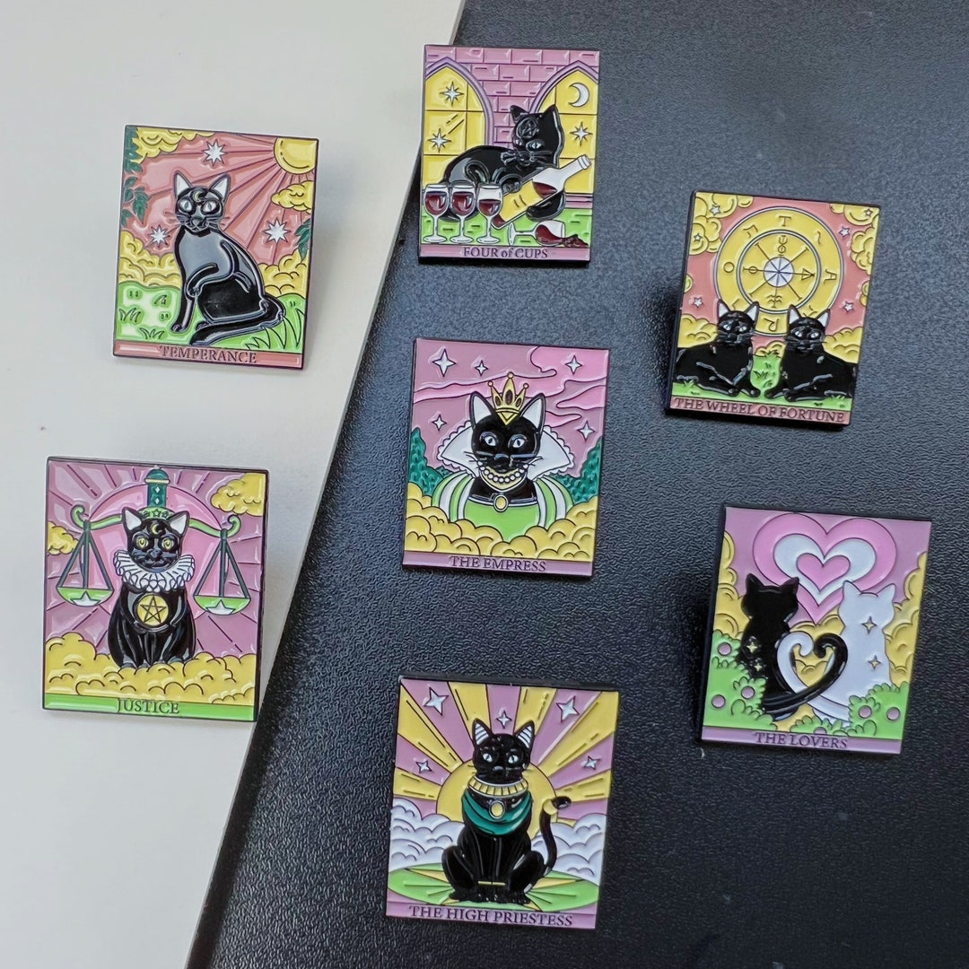 Kawaii Cat Tarot Card Pins Cat Enamel Pins the Wheel of - Etsy