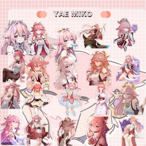 Genshin Impact 120 Assorted Yae Miko Sticker Packs, Genshin Impact Yae ...