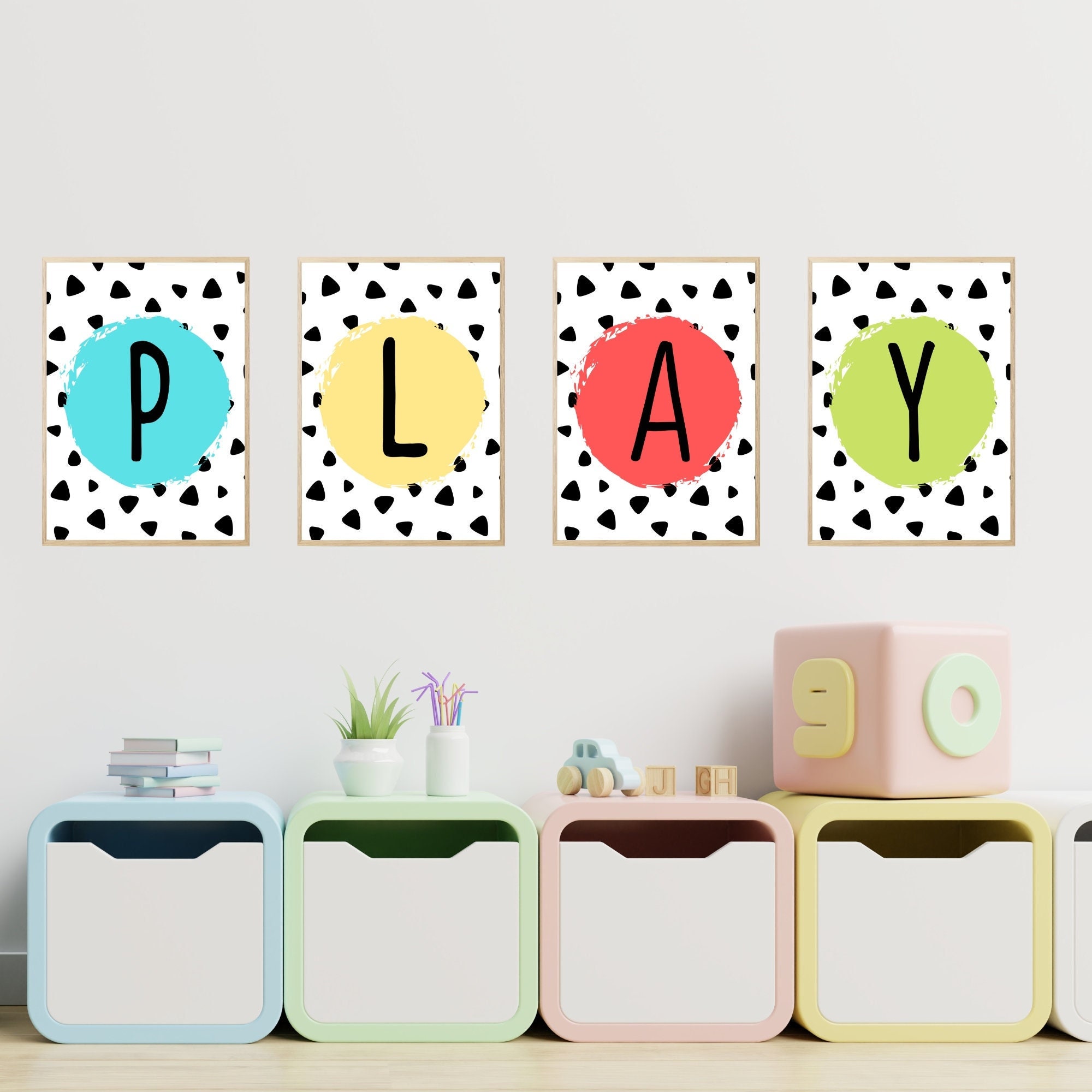 Play Letters Wall Art, Set of 4 Digital Downloads, Playroom Wall Decor ...