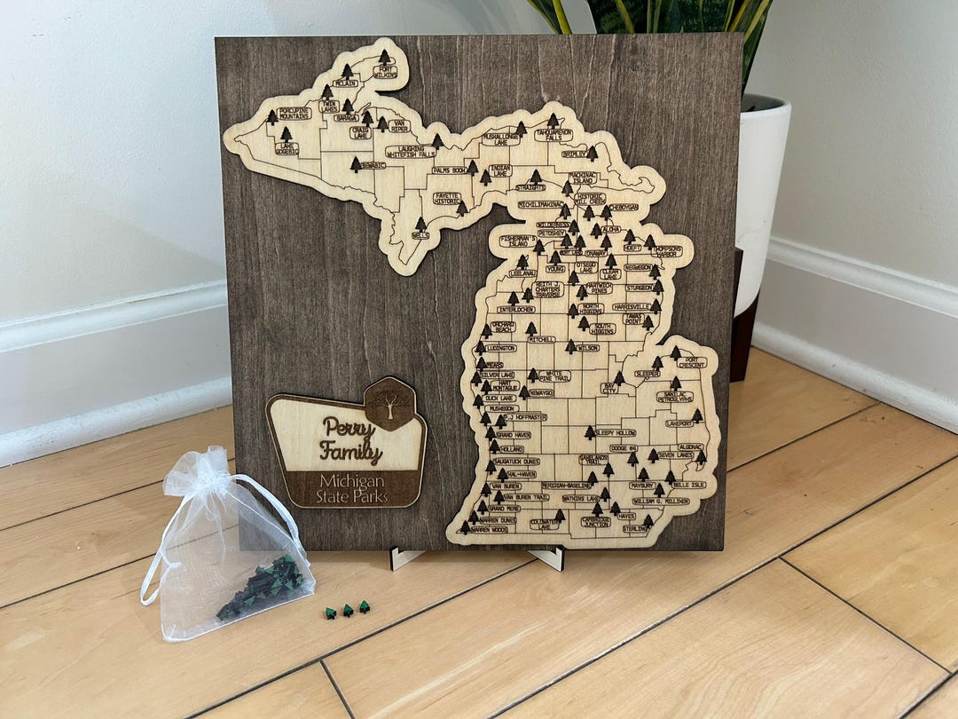 Michigan State Parks Map – Wooden Laser Engraved With Tree Markers ...