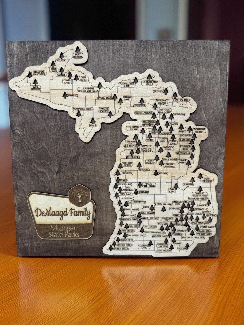 Michigan State Parks Map | Wooden Michigan Map With State & Recreation ...