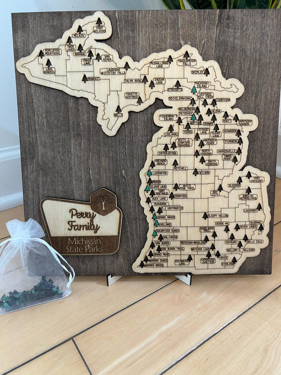 Michigan State Parks Map – Wooden Laser Engraved With Tree Markers ...