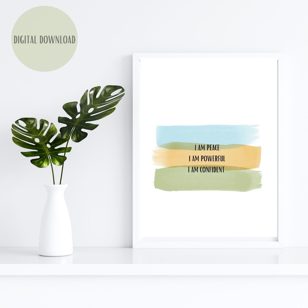 Positive Affirmation Printable Wall Art, Motivational Wall Art, I Am ...