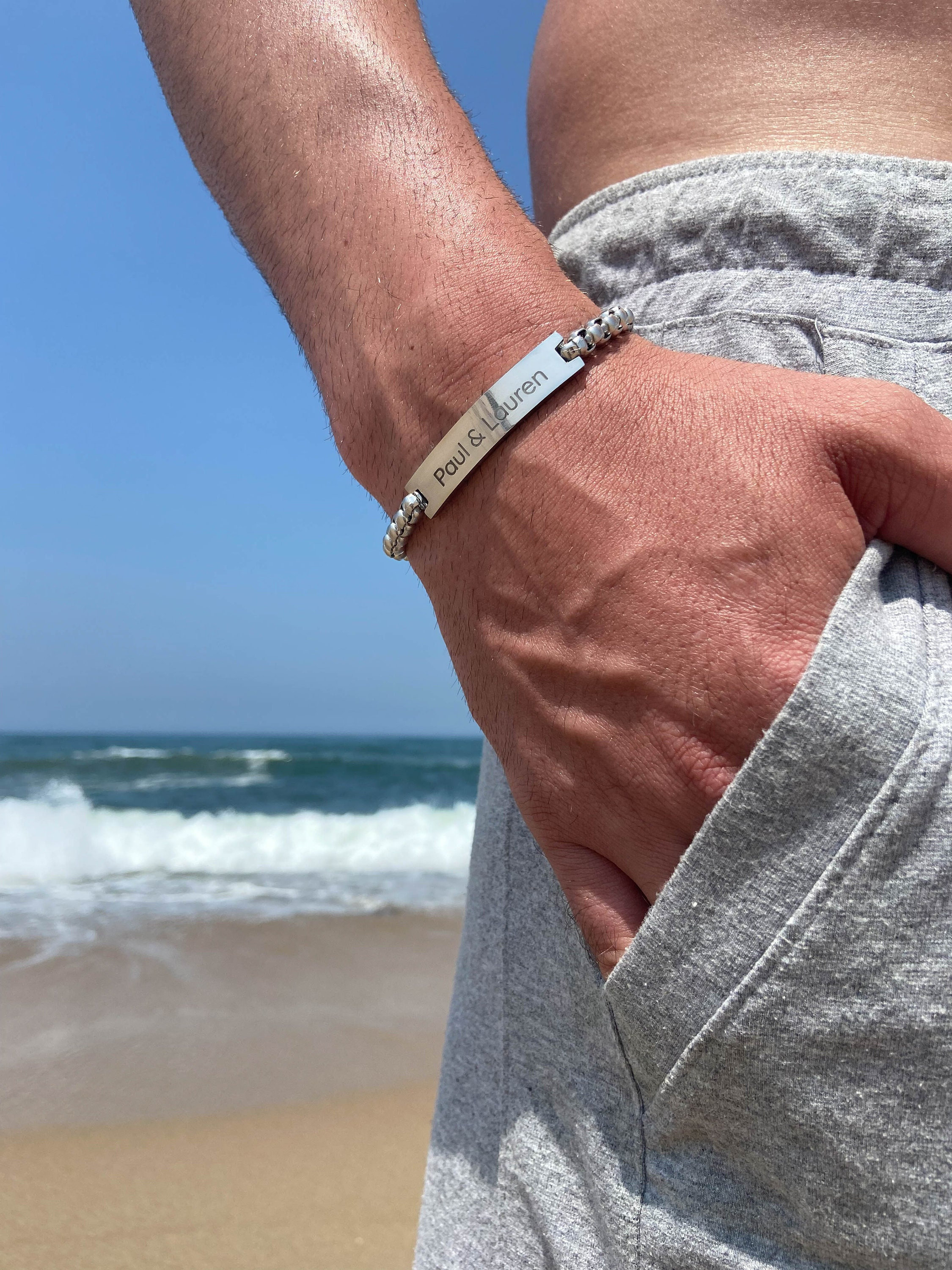 Personalized Mens Bracelet Custom Engraved Name Bracelet for Him Gift for Dad Gift for Him Gift for Husband Etsy
