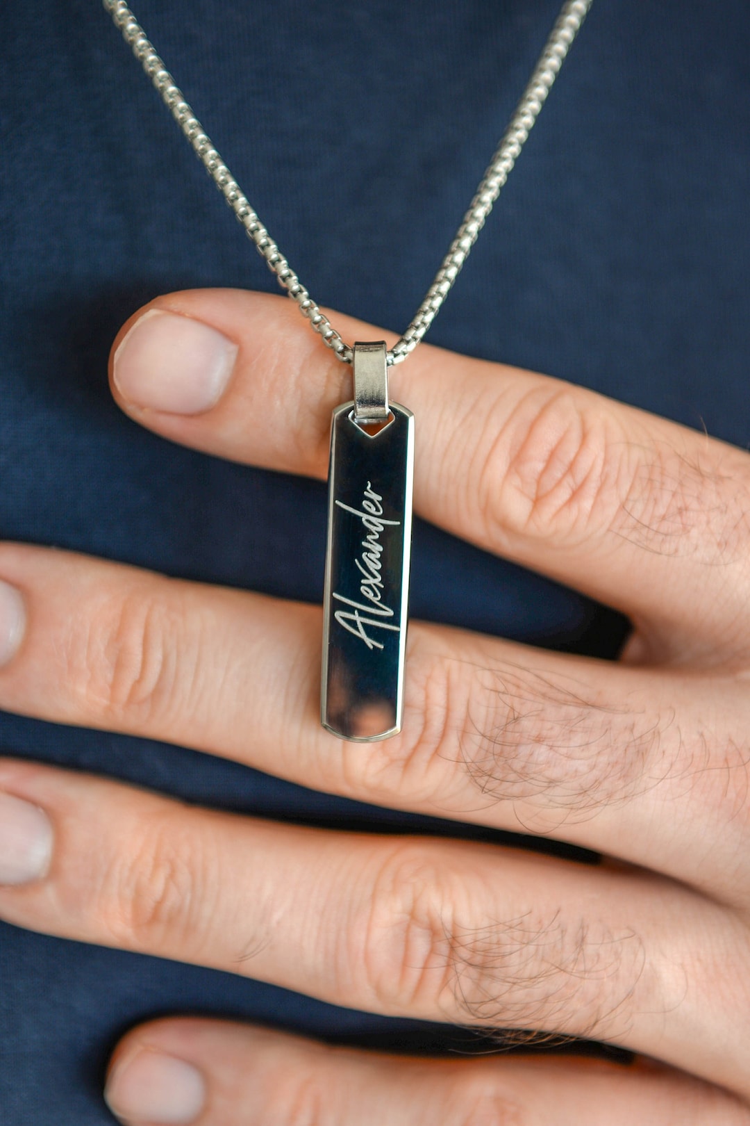 Engraved Necklace for Men, Personalised Name Necklace, Gift for Him ...
