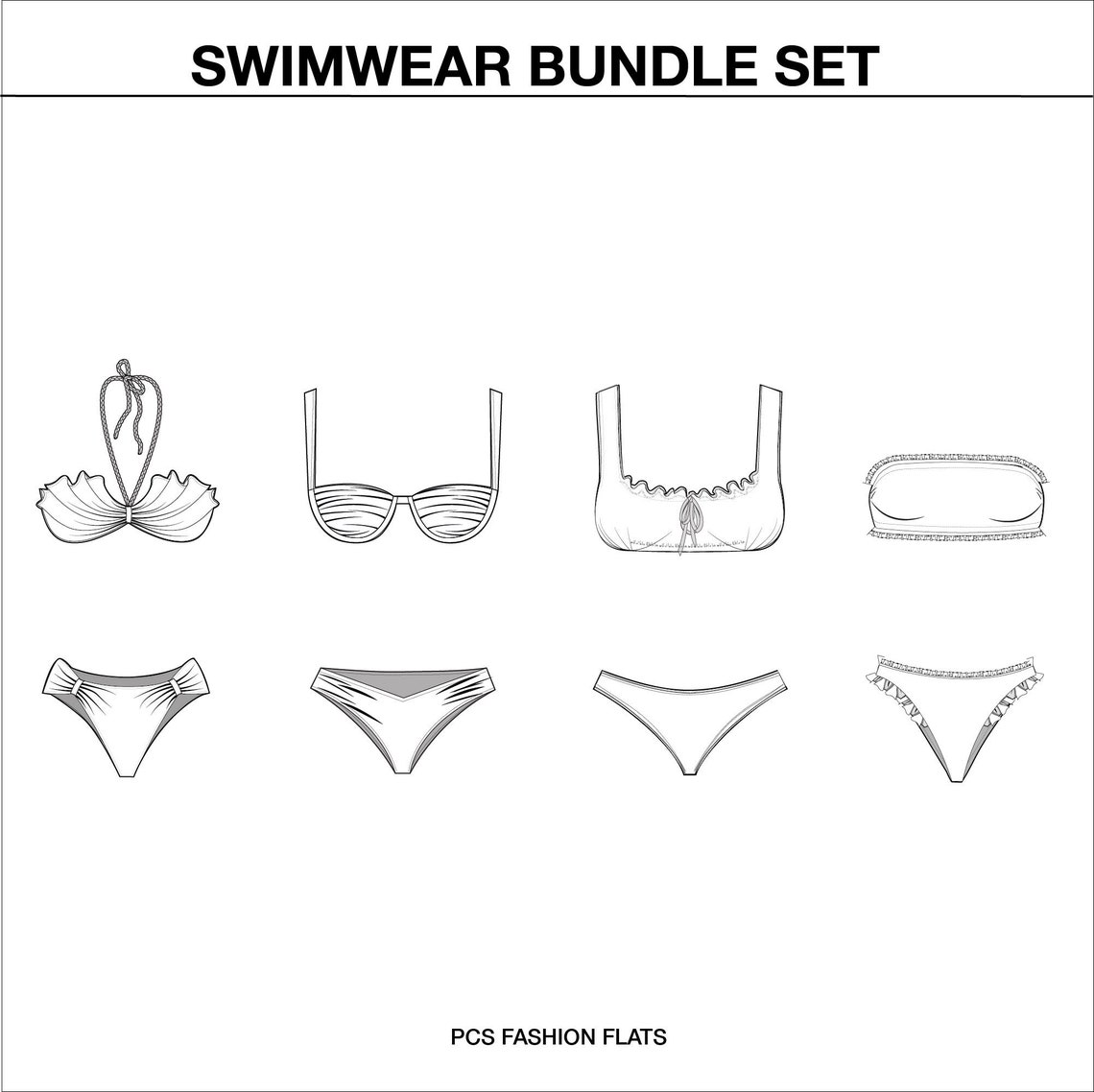 Procreate Mockup Bikinis, Bikini Technical Flat Drawing, Swimwear ...