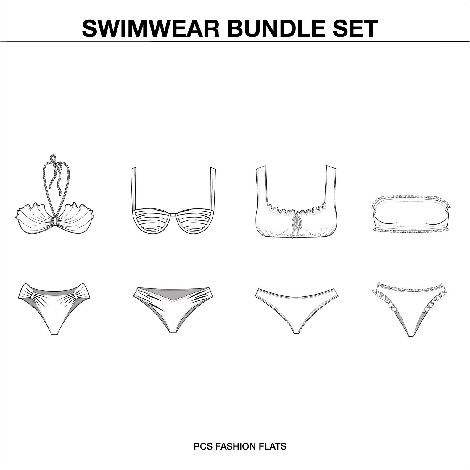 Swimwear Technical Drawing Bundle, Bikini CAD, Fashion Flats (ai, Pdf ...