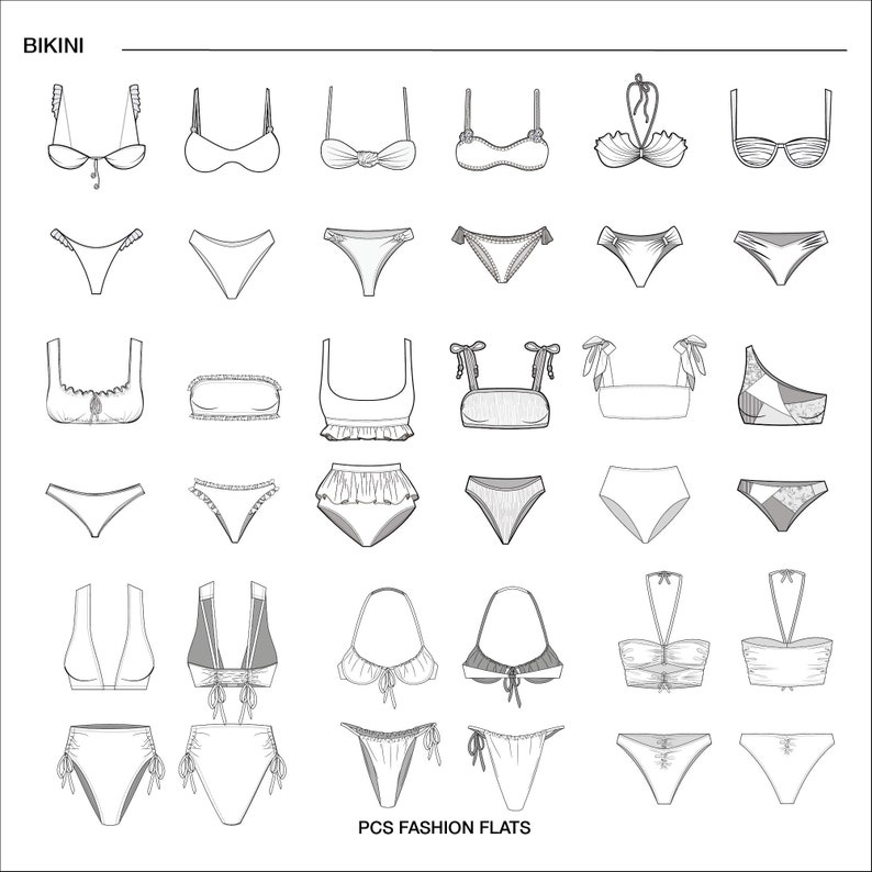 Procreate Mockup Bikinis, Bikini Technical Flat Drawing, Swimwear ...