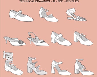 Ballets Shoes Flats, Flat Shoes CAD, Ballerina Shoes Vector, Adobe ...
