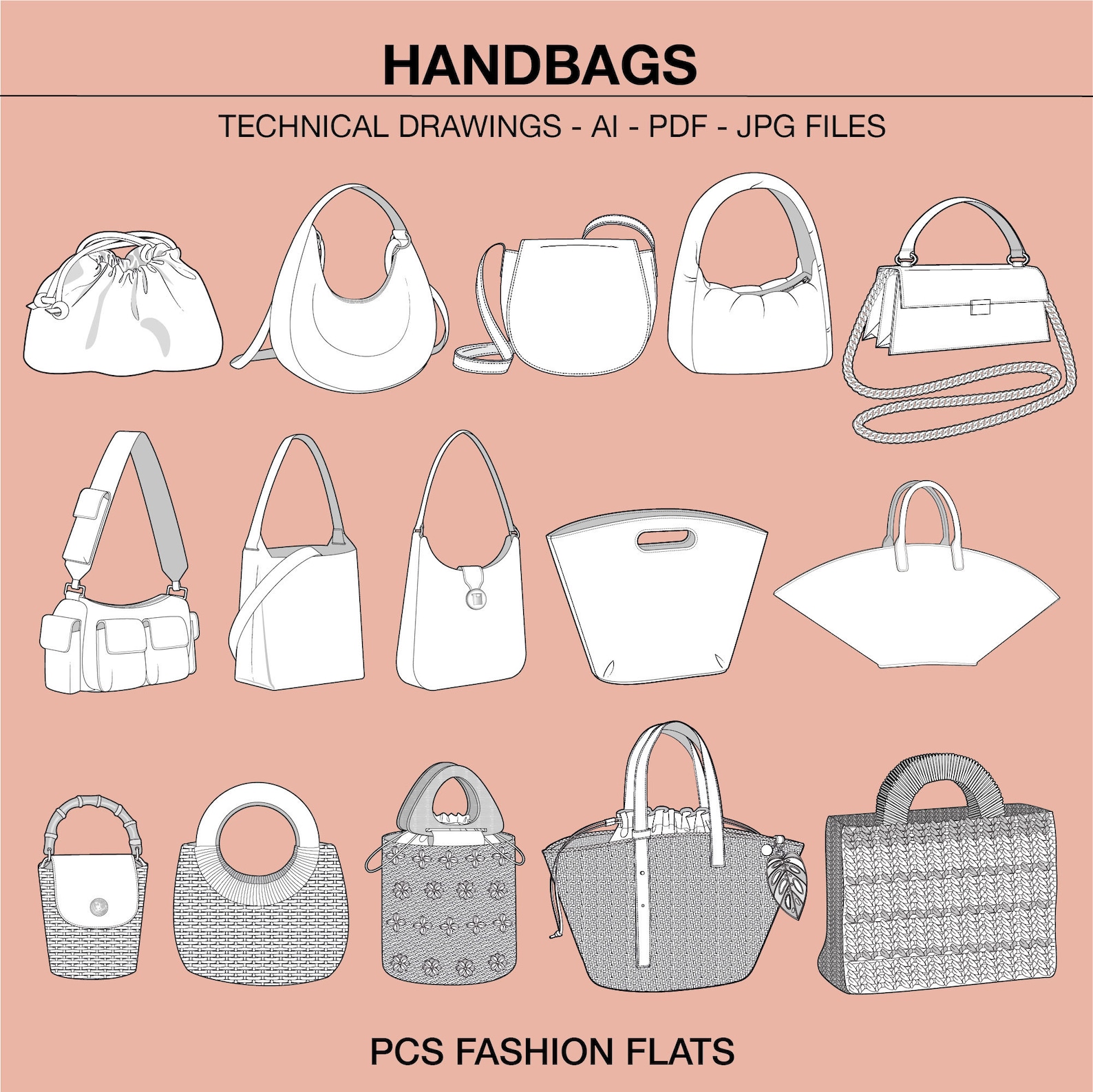 Handbags Ai, Tote Bag CAD, Shoulder Bag CAD, Illustrator Drawing ...