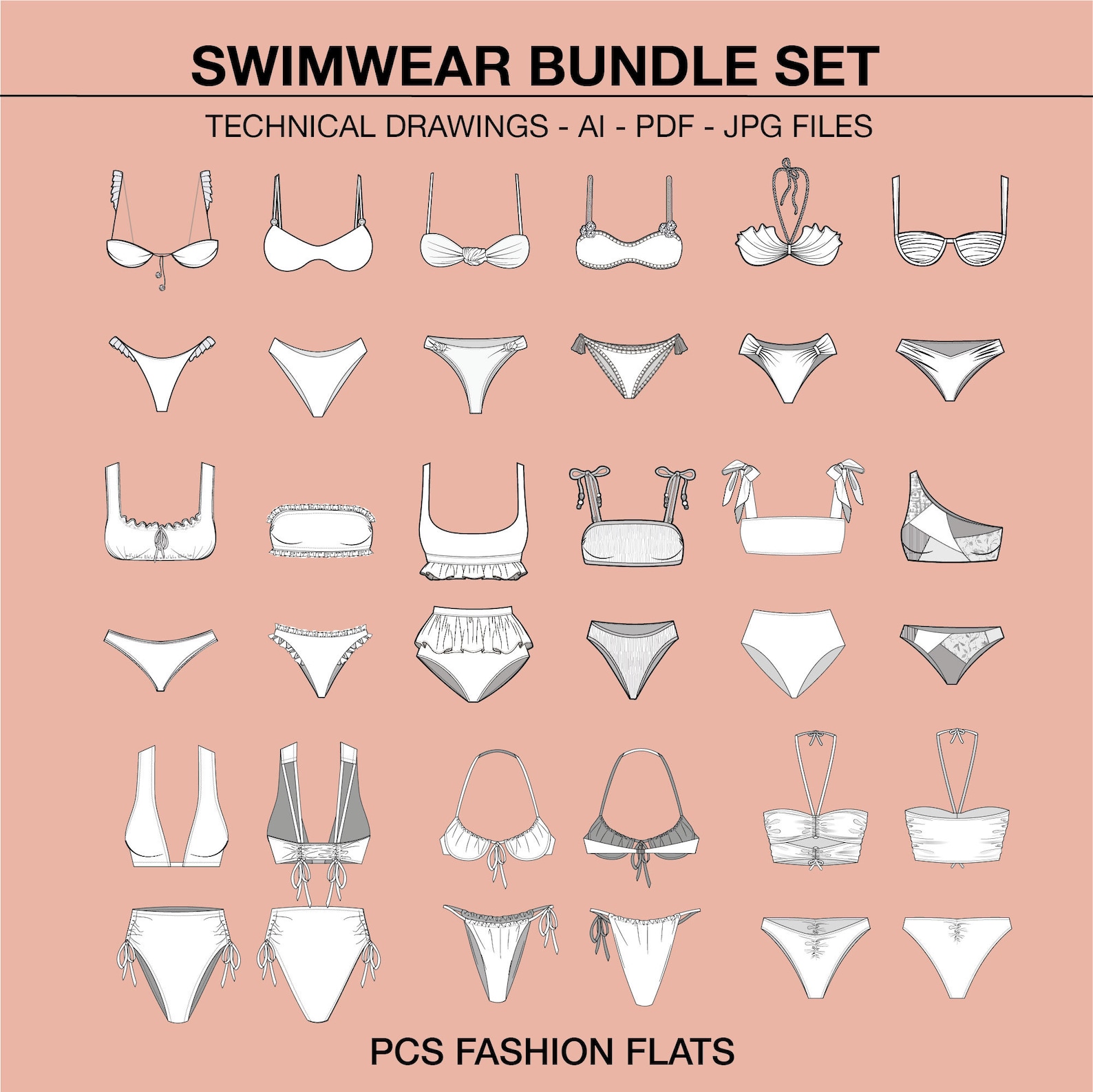 Procreate Mockup Bikinis, Bikini Technical Flat Drawing, Swimwear ...