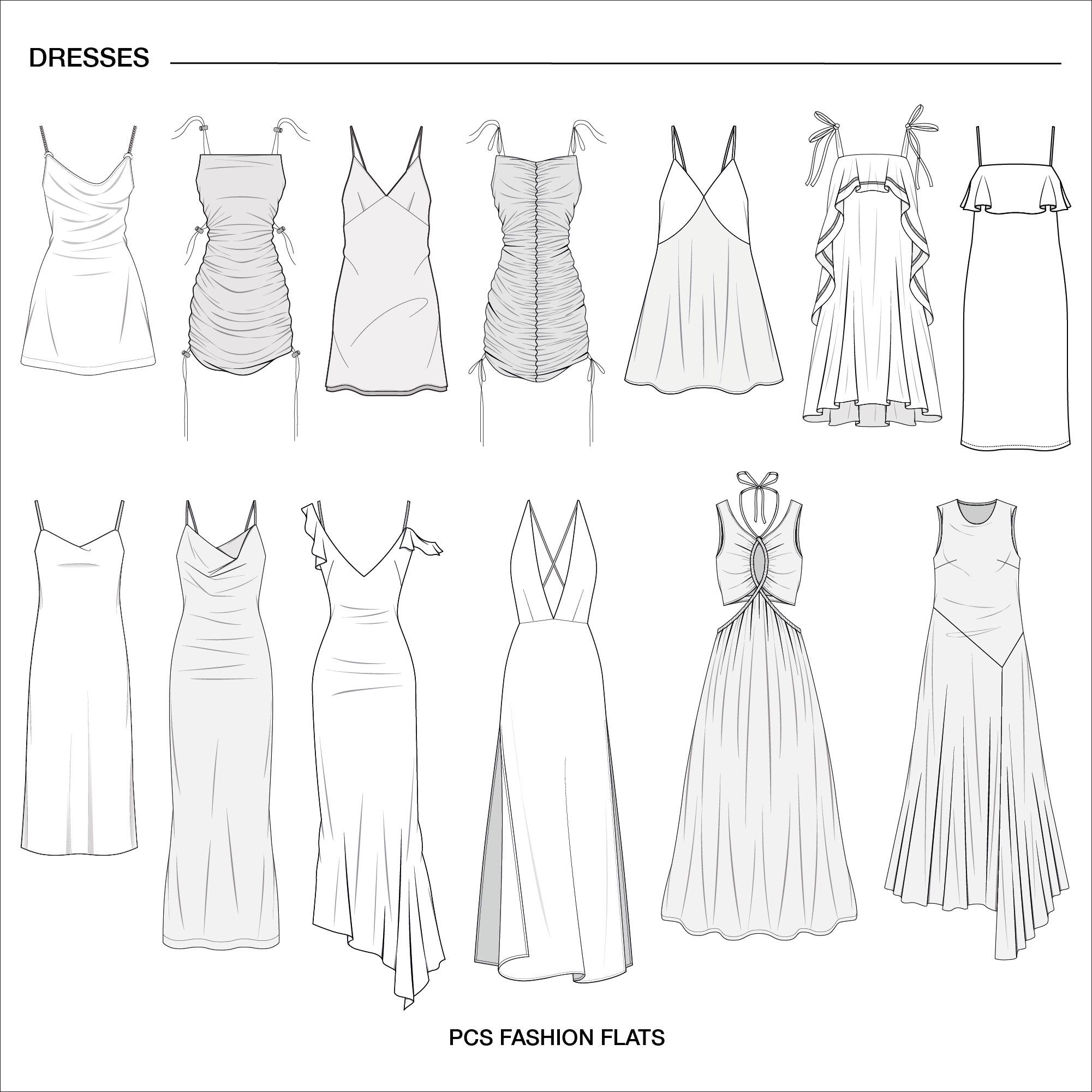 Dress Technical Drawing Template: Fashion Design Vectors (AI, PDF, JPG ...
