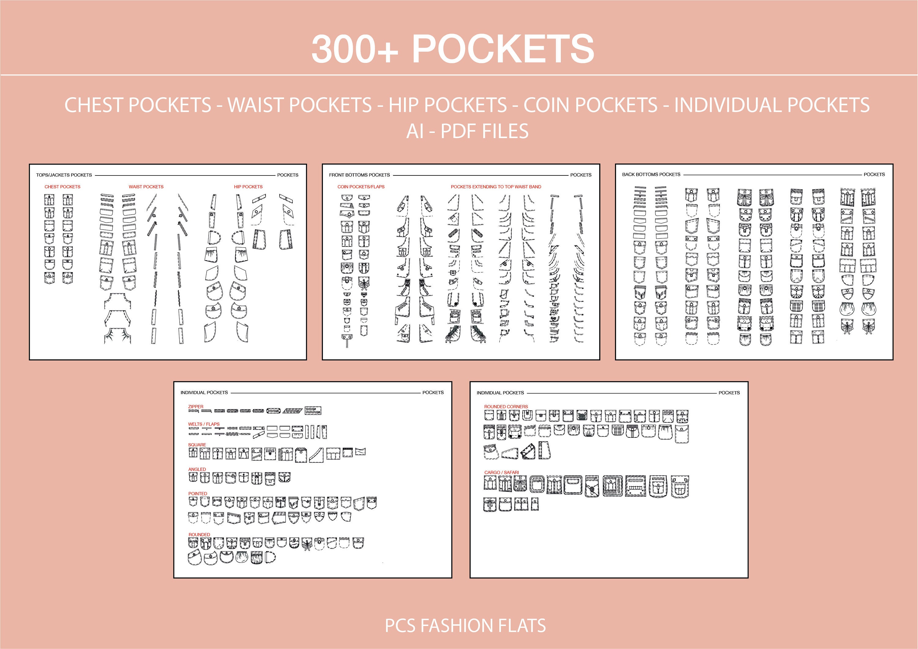 Pocket Flat Vector, Cargo Pocket Drawing, Pockets Templates, Pockets Ai ...